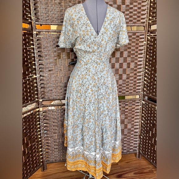 Japna | Dresses | L Rayon Sundress Prairie Peasant V Neck Empire Maxi ...